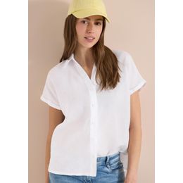 Kurzarmbluse Cecil, Damen, Gr. L (42), wei&szlig;, Web, 100% Leinen, unifarben, klassisch normal, Rundhals, B&uuml;ndchen, Blusen, aus Leinen