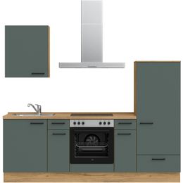 K&uuml;chenzeile Nobilia "Easytouch I", NEU: individuell anpassbar mit gratis Profi-Beratung", gr&uuml;n (k&uuml;che: gr&uuml;n, korpus: eiche sierra nachbildung, arbeitsplatte: eiche sierra nachbildung), B:240,3cm H:216,6cm T:60cm, Komplettk&uuml;chen-Sets, K&uuml;chenzeile, vormontiert, Breite 240 cm, Ausrichtung w&auml;hlbar, wahlw. mit E-Ger&auml;ten