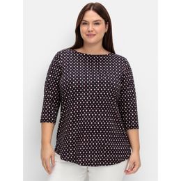 sheego Damen 3/4-Arm-Shirt mit Minimalprint, tiefblau-gemustert, Gr&ouml;&szlig;e 48/50