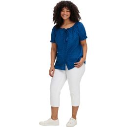 sheego by Joe Browns sheego Gro&szlig;e Gr&ouml;&szlig;en Kurzarm-Bluse mit Lochstickerei und Carmen-Ausschnitt, blaubeere, Gr&ouml;&szlig;e 46 - Damen