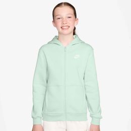 Kapuzensweatjacke Nike Sportswear "K NSW CLUB FLC HD FZ LS LBR", M&auml;dchen, Gr. M, barely gr&uuml;n, angeraute Sweatware, Obermaterial: 80% Baumwolle, 20% Polyester, normal, angesetztes B&uuml;ndchen, Sweatjacken, mit Kapuze, aus Sweatware-Material, mit Rei&szlig;verschluss