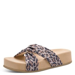 Pantolette Marco Tozzi, Damen, Gr. 36, leo, Textil, Veloursleder, Schuhe Pantolette, Keilabsatz, Schlupfschuh, Sommerschuh mit Feel Me-Ausstattung