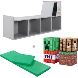 Sitzbank Phoenix "Minecraft Lesebank", grau, grau, B:119cm H:60cm T:30cm, MDF, Polyester, Sitzb&auml;nke, Sitzbank
