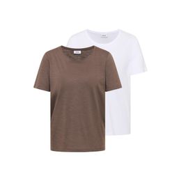 T-Shirt Cecil, Damen, Gr. L (42), urban taupe, wei&szlig;, Web, 50% Baumwolle, 50% Modal, unifarben, comfort fit normal, Rundhals, abgesteppt, Shirts T-Shirt, im Basic-Style