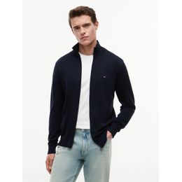 Strickjacke Tommy Hilfiger "ESSENTIAL COTTON ZIP THRU", Herren, Gr. L, blau (desert sky), Strick, Obermaterial: 100% Baumwolle, regular fit h&uuml;ftlang, Rippstrickb&uuml;ndchen, Strickjacken Strickjacke, mit Logostickerei