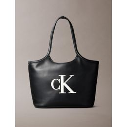 Tragetasche Calvin Klein "BOLD CK SHOPPER", Damen, Gr. B/H/T: 46cm x 29cm x 14cm, schwarz, wei&szlig;, Lederimitat, kontrastfarbene Details, Taschen, Shopper, Damen Umh&auml;ngetasche, Schultertasche mit plakativem CK-Logo