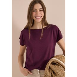 T-Shirt Cecil, Damen, Gr. L (42), sweet grape rot, Web, 50% Baumwolle, 50% Modal, unifarben, comfort fit normal, U-Boot-Ausschnitt, abgesteppt, Shirts T-Shirt, mit U-Boot-Ausschnitt