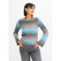 Strickpullover bonprix "Pullover mit Farbverlauf", Damen, Gr. 36/38 (S), blau (alpenblau, hellgrau meliert, grau, rauchgrau, anthrazit), Strick, Obermaterial: 100% Polyacryl, mehrfarbig, loose fit h&uuml;ftlang, Rundhals, weit gerader Abschluss, Pullover Strickpullover, im modischen Farbverlauf, lockere Passform mit weitem Arm