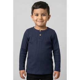 Langarmshirt name it "NMMKAB LS TOP NOOS", Jungen, Gr. 92, blau (schwarz sapphir), Feinripp, Obermaterial: 57% Baumwolle, 38% Modal, 5% Elasthan, unifarben, normal normal, Rundhals, abgesteppte Kante, Shirts Langarmshirt, Im Henley-Stil - mit kurzer Knopfleise, normal geschnitten