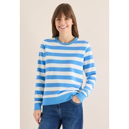 Sweatshirt Cecil, Damen, Gr. XL (44), fountain blau, Web, 65% Baumwolle, 35% Polyester, gestreift, comfort fit, Rundhals, Rippb&uuml;ndchen, Sweatshirts Sweatshirt, Rundhalsausschnitt