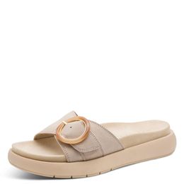 Pantolette Marco Tozzi, Damen, Gr. 37, sand, Textil, Veloursleder, unifarben, Schuhe Pantolette, Keilabsatz, Schlupfschuh mit seitlichem Stretcheinsatz