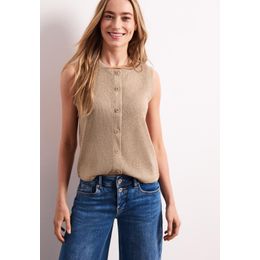 Kurzweste Street One, Damen, Gr. 34, timeless beige, Stoff, 53% Polyester, 46% Viskose, 1% metallisierte Fasern, unifarben, comfort fit normal, Rundhals, Westen