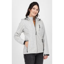 Funktionsjacke DEPROC Active "SHELBY PEAK XII Outdoorjacke", Damen, Gr. 36 (S), sanftes wei&szlig;, 100% Polyester, tailliert, gerader Abschluss mit Klettverschl&uuml;ssen, Jacken Funktionsjacke, leichte Softshelljacke mit All-Over-Print und abnehmbarer Kapuze