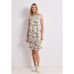 Midikleid Street One, Damen, Gr. 34, EURO-Gr&ouml;&szlig;en, timeless beige, Stoff, 100% Viskose, gemustert, normal knielang, Rundhals, abgesteppt, Kleider Midikleid, aus Viskose