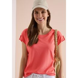 T-Shirt Cecil, Damen, Gr. L (42), shiny coral, Web, 50% Baumwolle, 50% Modal, unifarben, comfort fit normal, Rundhals, Aufschlag, Shirts T-Shirt, mit Rundhalsausschnitt