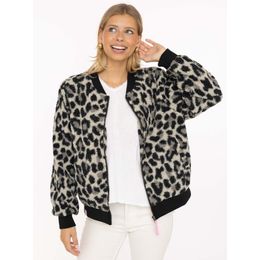 Bomberjacke Zwillingsherz "Classic Leo", Damen, Gr. L, grau, Boucl&eacute;, Obermaterial: 100% Polyester, gemustert, mehrfarbig, taillenbedeckt, ohne Ausschnitt, Rippb&uuml;ndchen, Jacken Bomberjacke, stylisch,kuschelig, Rippb&uuml;ndchen