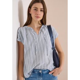 Kurzarmbluse Cecil, Damen, Gr. L (42), palm breeze gr&uuml;n, Web, 100% Baumwolle, gestreift, klassisch normal, Rundhals, B&uuml;ndchen, Blusen, aus reiner Baumwolle