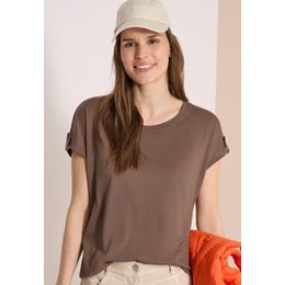T-Shirt Cecil, Damen, Gr. L (42), urban taupe, Web, 50% Baumwolle, 50% Modal, unifarben, comfort fit normal, Rundhals, Aufschlag, Shirts T-Shirt, mit Rundhalsausschnitt