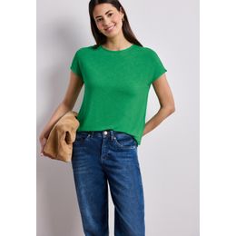 T-Shirt Street One, Damen, Gr. 34, ever gr&uuml;n, Stoff, 95% Viskose, 5% Elasthan, unifarben, comfort fit normal, Rundhals, abgesteppt, Shirts T-Shirt, mit Rundhalsausschnitt