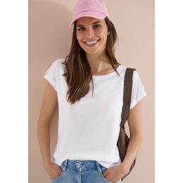 T-Shirt Cecil, Damen, Gr. L (42), wei&szlig;, Web, 50% Baumwolle, 50% Modal, unifarben, comfort fit normal, Rundhals, Aufschlag, Shirts T-Shirt, mit Rundhalsausschnitt