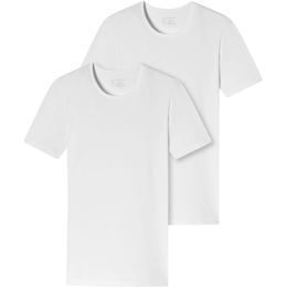 T-Shirt Schiesser "95/5", Herren, Gr. 4 (S), wei&szlig; (100, wei&szlig;), Single Jersey, Obermaterial: 95% Baumwolle, 5% Elasthan, unifarben, normal h&uuml;ftlang, Rundhals, Shirts T-Shirt, mit rundem Halsausschnitt