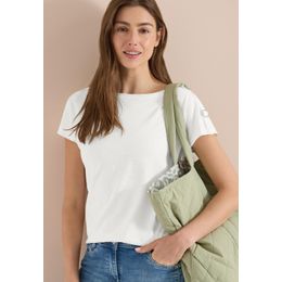 T-Shirt Cecil, Damen, Gr. L (42), vanillewei&szlig;, Web, 50% Baumwolle, 50% Modal, unifarben, comfort fit normal, U-Boot-Ausschnitt, abgesteppt, Shirts T-Shirt, mit U-Boot-Ausschnitt