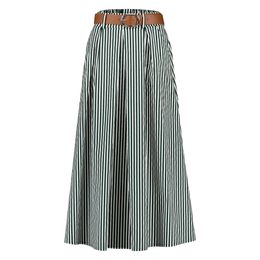 Maxirock Zero "Damen mit G&uuml;rtel", Damen, Gr. 34, gr&uuml;n, cream, Obermaterial: 2% Elasthan, 98% Baumwolle. Futter: 100% diverse Faserarten, ausgestellt lang, R&ouml;cke Maxirock, G&uuml;rtel