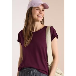 T-Shirt Cecil, Damen, Gr. L (42), sweet grape rot, Web, 50% Baumwolle, 50% Modal, unifarben, comfort fit normal, Rundhals, Aufschlag, Shirts T-Shirt, mit Rundhalsausschnitt