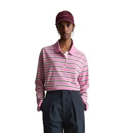 Marc O'Polo Langarm-Poloshirt MARC O'POLO DENIM "aus gestreiftem Single Jersey", Damen, Gr. XL, light pink, Obermaterial: 100% Baumwolle, gestreift, relaxed fit, Shirts