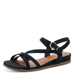 Riemchensandale Tamaris, Damen, Gr. 37, blau (navy), Veloursleder, Basic, Schuhe Riemchensandale, Sommerschuh, Sandalette mit praktischem Klettverschluss