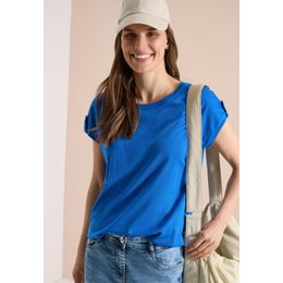 T-Shirt Cecil, Damen, Gr. L (42), surf blau, Web, 50% Baumwolle, 50% Modal, unifarben, comfort fit normal, Rundhals, Aufschlag, Shirts T-Shirt, mit Rundhalsausschnitt