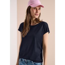 T-Shirt Cecil, Damen, Gr. L (42), universal blau, Web, 50% Baumwolle, 50% Modal, unifarben, comfort fit normal, Rundhals, Aufschlag, Shirts T-Shirt, mit Rundhalsausschnitt