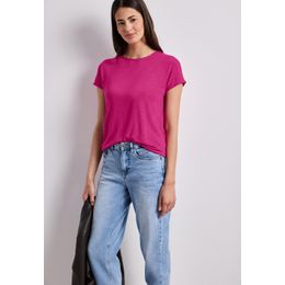 T-Shirt Street One, Damen, Gr. 34, magenta dream, Stoff, 95% Viskose, 5% Elasthan, unifarben, comfort fit normal, Rundhals, abgesteppt, Shirts T-Shirt, mit Rundhalsausschnitt