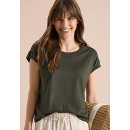 T-Shirt Cecil, Damen, Gr. L (42), khaki, Web, 50% Baumwolle, 50% Modal, unifarben, comfort fit normal, Rundhals, Aufschlag, Shirts T-Shirt, mit Rundhalsausschnitt