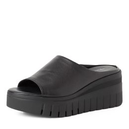 Pantolette Tamaris, Damen, Gr. 36, schwarz, Glattleder, unifarben, Schuhe Pantolette, Keilabsatz, Sommerschuh, Schupfschuh mit markantem Plateau