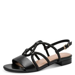 Sandalette Marco Tozzi, Damen, Gr. 37, schwarz, Lederimitat, Textil, gl&auml;nzend, unifarben, Schuhe Sandalette, Blockabsatz, Riemchensandale, Sommerschuh in veganer Verarbeitung
