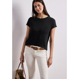 T-Shirt Street One, Damen, Gr. 34, schwarz, Stoff, 95% Viskose, 5% Elasthan, unifarben, comfort fit normal, Rundhals, abgesteppt, Shirts T-Shirt, mit Rundhalsausschnitt