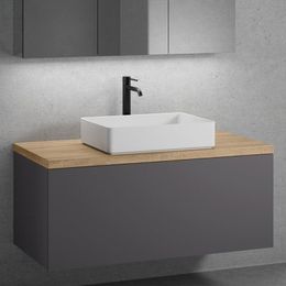 neoro n50 Unterschrank B: 120 cm mit 1 Auszug, Waschtisch B: 58 cm wei&szlig; matt,, BN0065WM+BN0434GR+BN0404W1,