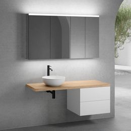 neoro n50 M&ouml;belanlage B: 140 cm, Unterschrank B: 60 cm mit 2 Ausz&uuml;gen, Waschtisch &Oslash; 40 cm wei&szlig; matt, mit Spiegelschrank,,
