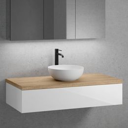 neoro n50 Unterschrank B: 120 cm mit 1 Auszug, Waschtisch &Oslash; 45 cm wei&szlig; matt,, BN0106WM+BN0414WH+BN0404W1,