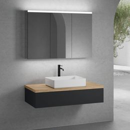neoro n50 Unterschrank B: 120 cm mit 1 Auszug, Waschtisch B: 58 cm wei&szlig; matt, mit Spiegelschrank,, BN0065WM+BN0414BM+BN0404W1+BN0475MI,