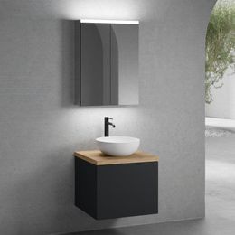 neoro n50 Unterschrank B: 60 cm mit 1 Auszug, Waschtisch &Oslash; 40 cm wei&szlig; matt, mit Spiegelschrank f&uuml;r die Schweiz,, BN0064WM+BN0431BM+BN0401W1+BN0485MI,