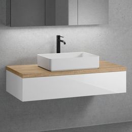 neoro n50 Unterschrank B: 120 cm mit 1 Auszug, Waschtisch B: 58 cm wei&szlig; matt,, BN0065WM+BN0414WH+BN0404W1,