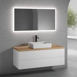 neoro n50 Unterschrank B: 140 cm mit 2 Ausz&uuml;gen, Waschtisch B: 58 cm wei&szlig; matt, mit n30 Spiegel,, BN0065WM+BN0496WM+BN0408W1+BN0006MI,
