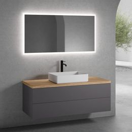 neoro n50 Unterschrank B: 140 cm mit 2 Ausz&uuml;gen, Waschtisch B: 58 cm wei&szlig; matt, mit n30 Spiegel,, BN0065WM+BN0496GR+BN0408W1+BN0006MI,