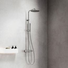 Fortis Spa flat 250 XL Duschsystem mit Thermostat, Metall-Stabhandbrause rund und Metall-Kopfbrause extraflach, 1069979PC,