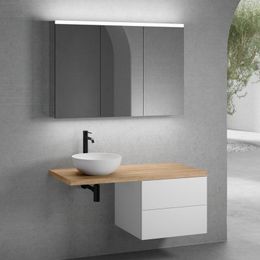 neoro n50 M&ouml;belanlage B: 120 cm, Unterschrank B: 60 cm mit 2 Ausz&uuml;gen, Waschtisch &Oslash; 45 cm wei&szlig; matt, mit Spiegelschrank,,