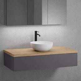 neoro n50 Unterschrank B: 120 cm mit 1 Auszug, Waschtisch &Oslash; 45 cm wei&szlig; matt,, BN0106WM+BN0414GR+BN0404W1,