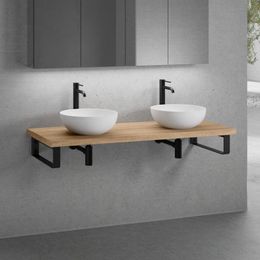 neoro n50 Konsolenplatte mit Waschtisch doppelt B: 140,5 H: 33 T: 51,5 cm, 2#BN0064WM+BN0408W1+2#BN000005+BN000002,