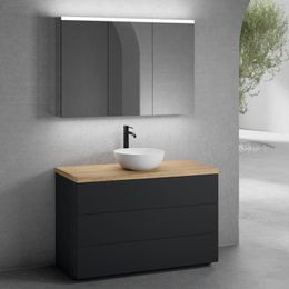 neoro n50 Unterschrank B: 120 cm mit 3 Ausz&uuml;gen, Waschtisch &Oslash; 40 cm wei&szlig; matt, mit Spiegelschrank,, BN0064WM+BN0454BM+BN0404W1+BN0475MI,